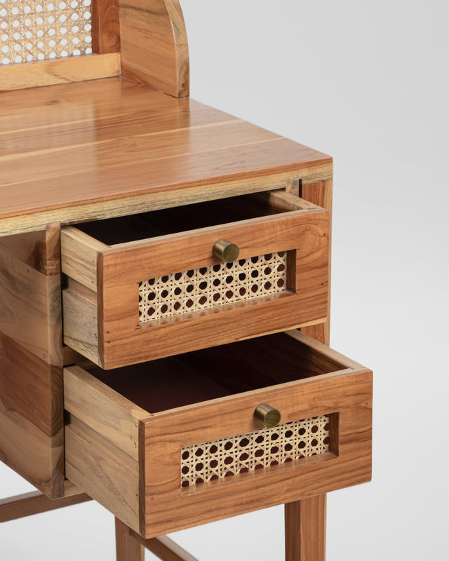 Kokoro Japandi Teak and Cane Study Table – Bareeki